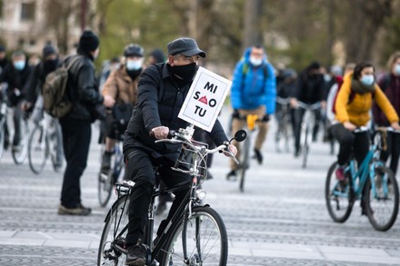 Protester Rides His Bicycle Placard Expressing Editorial Stock Photo ...