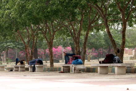 Homeless People Sleep On Park Benches Editorial Stock Photo - Stock ...