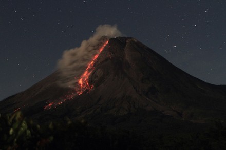 Lava Flows Down Crater Mount Merapi Editorial Stock Photo - Stock Image ...