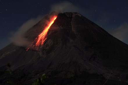 Lava Flows Down Crater Mount Merapi Editorial Stock Photo - Stock Image ...