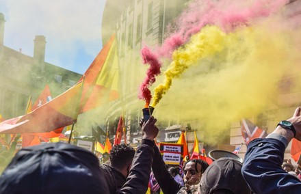 Protesters Hold Smoke Flares During Demonstration Editorial Stock Photo ...