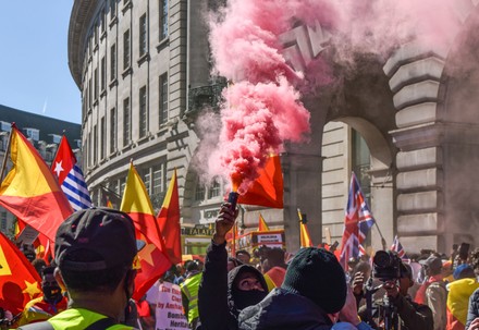 Protester Holds Smoke Flare During Demonstration Editorial Stock Photo ...