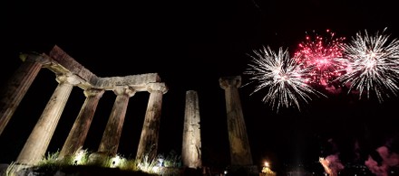 Fireworks Illuminate Sky Over Temple Apollo Editorial Stock Photo ...