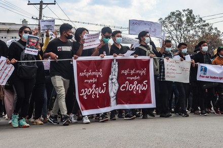 Antimilitary Coup Protester Holds Banner Accept Editorial Stock Photo ...