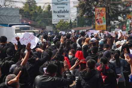 Antimilitary Protesters March While Raising Three Editorial Stock Photo ...