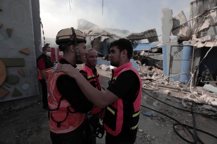 Palestinian Firefighters Douse Huge Fire Foamco Editorial Stock Photo ...