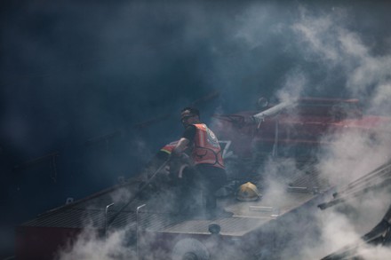 Fire Break out at a foam factory in Gaza, Palestine - 16 May 2021 Stock ...