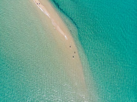 Aerial View Of Epanomi Beach Sandbank In Greece, Epanomi Thessaloniki ...