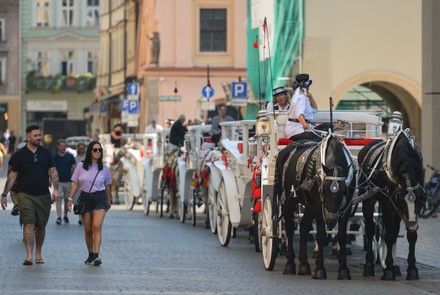 People Walk By Queue Horse Carriages Editorial Stock Photo - Stock ...