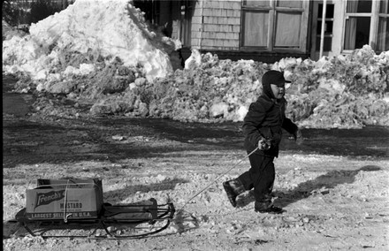 Child Pulling Sled Box During Snow Editorial Stock Photo - Stock Image ...