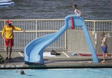 Children Play Slide Pool Side During Editorial Stock Photo - Stock ...