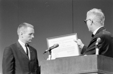 Neil Armstrong Receiving Certificate During Press Editorial Stock Photo ...