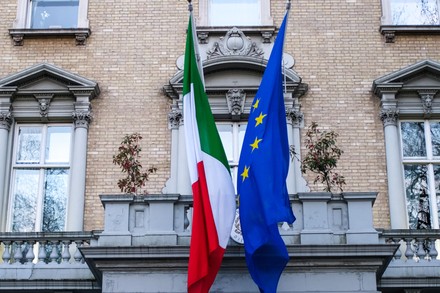 Italian Eu Flag Fly Outside Italian Editorial Stock Photo - Stock Image ...