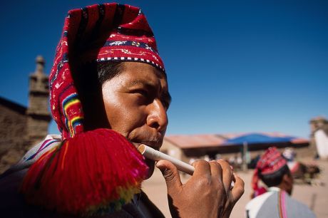 Musician Playing Peruvian Flute Fiesta San Editorial Stock Photo ...