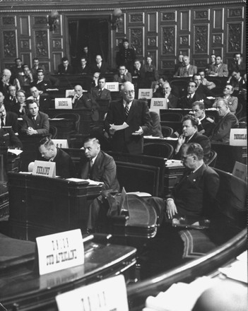 Soviet Delegate Andrei Vyshinsky Speaking During Editorial Stock Photo ...