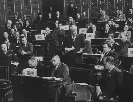 Soviet Delegate Andrei Vyshinsky Speaking During Editorial Stock Photo ...