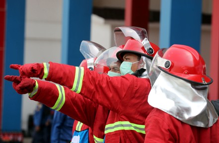 Indonesian Fire Brigades Chat During Drill Editorial Stock Photo ...