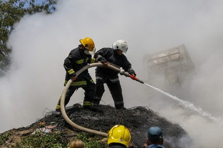 Smoke Rises Firefighters Try Douse Fire Editorial Stock Photo - Stock ...