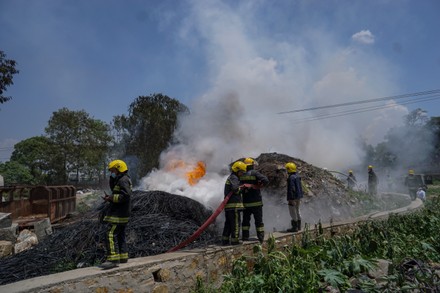 Smoke Rises Firefighters Try Douse Fire Editorial Stock Photo - Stock ...