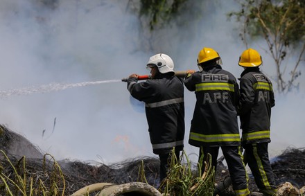 Smoke Rises Firefighters Try Douse Fire Editorial Stock Photo - Stock ...
