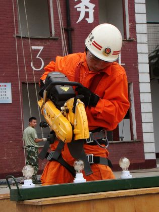 Firefighters Uses Electric Saw Cut Through Editorial Stock Photo ...