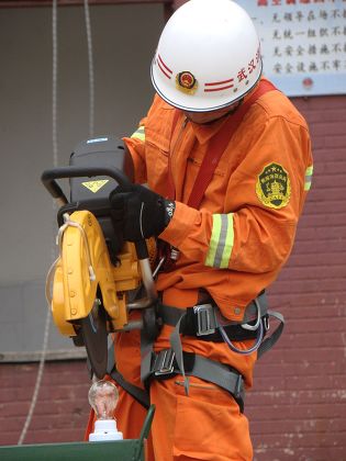 Firefighters Uses Electric Saw Cut Through Editorial Stock Photo ...