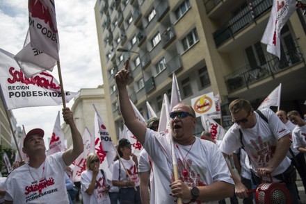 Protester Gesturing Waving Solidarnosc Solidarity Flag Editorial Stock ...