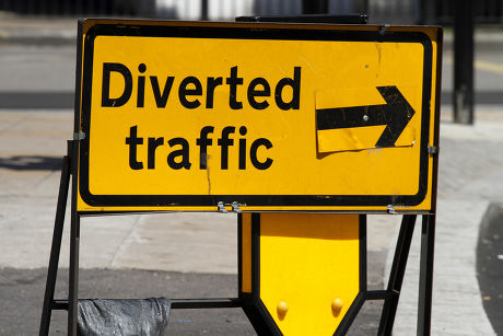 Diverted Traffic Diversion Sign London England Editorial Stock Photo ...