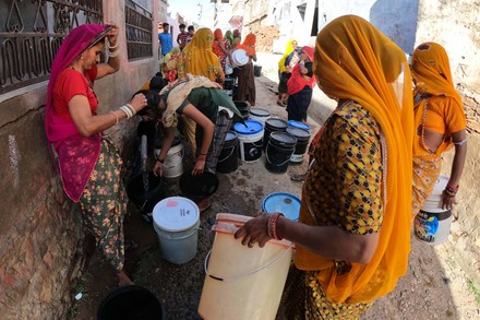Indian Villagers Collects Drinking Water Road Editorial Stock Photo
