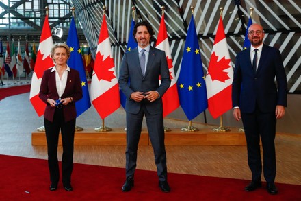 EU-Canada summit in Brussels, Belgium - 14 Jun 2021 Stock Pictures ...