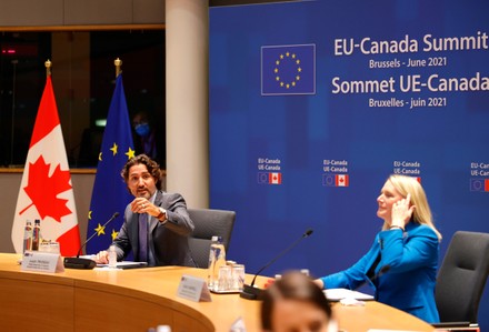 EU-Canada summit in Brussels, Belgium - 14 Jun 2021 Stock Pictures ...