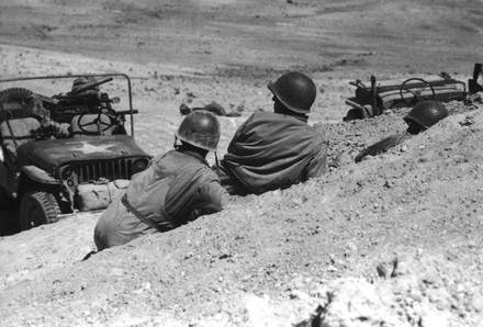 Three American Soldiers Crouch On Hill Editorial Stock Photo - Stock ...
