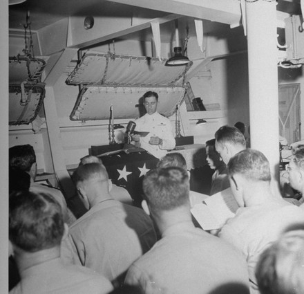 Protestant Chaplain Conducting Services Aboard Uss Editorial Stock ...
