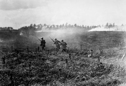 Soldiers Running Across Battlefield During World Editorial Stock Photo ...