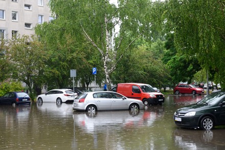Cars Stand On Flooded Parking After Editorial Stock Photo - Stock Image ...