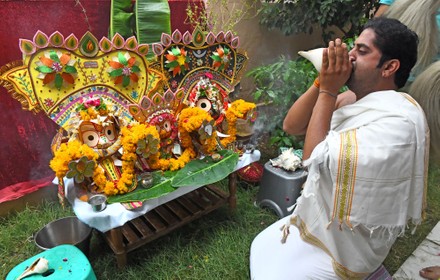 Hindu Devotee Blows Conch Shell He Editorial Stock Photo - Stock Image ...