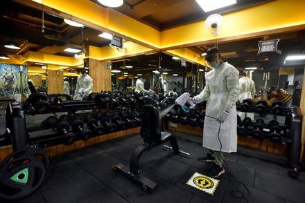Workers Ppe Coveralls Sanitizing Premises Gym Editorial Stock Photo ...