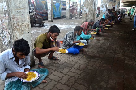 Volunteers Distribute Food Homeless People During Editorial Stock Photo ...