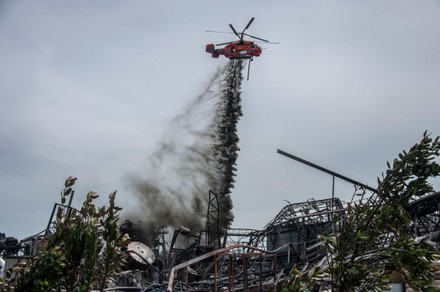 Helicopter Seen Spraying Chemical Powder Extinguish Editorial Stock ...