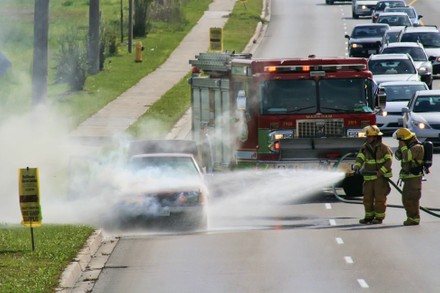 Firemen Extinguish Engine Fire Overheated Vehicle Editorial Stock Photo ...