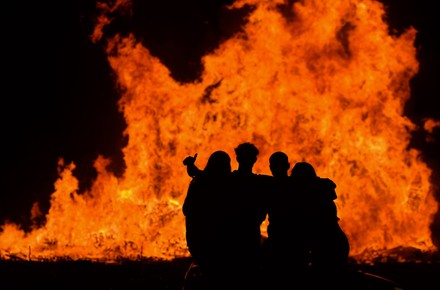Small Group People Watch Large Bonfire Editorial Stock Photo - Stock ...