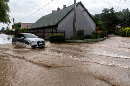 Cars Drive Though Inundated Streets Krakow Editorial Stock Photo ...