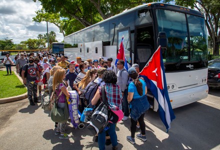 Several Cubanamericans Getting On Buses Travel Editorial Stock Photo ...