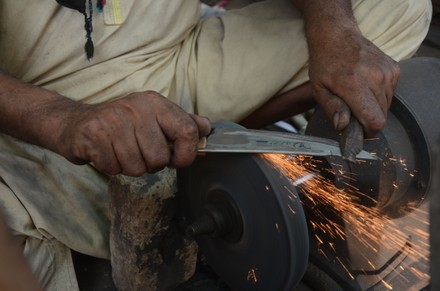 Pakistani Vendor Sharpen Axe Which Will Editorial Stock Photo - Stock ...