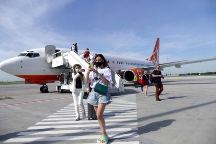 Passengers Alight Plane That Landed On Editorial Stock Photo - Stock ...