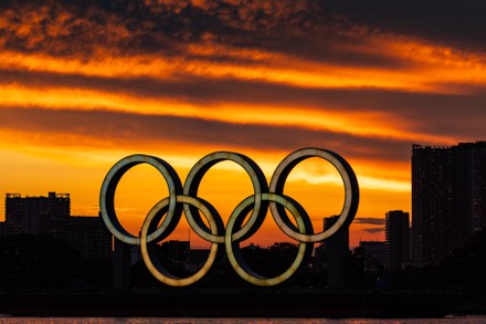 Olympic Rings Sunset Tokyo Bay Ibefore Editorial Stock Photo - Stock ...