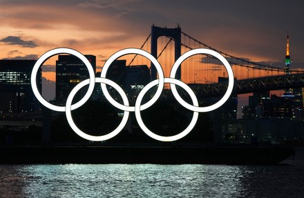 Olympic Rings Rainbow Bridge Tokyo Tower Editorial Stock Photo - Stock ...