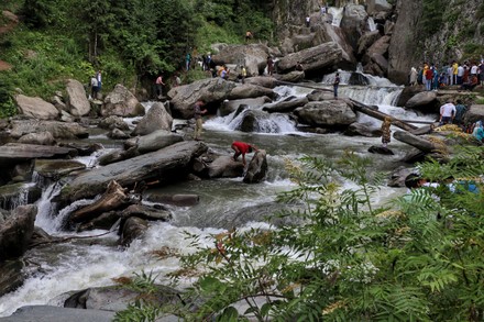 Local Tourists Enjoy Shrunz Waterfall On Editorial Stock Photo - Stock ...