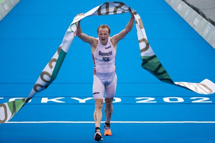 Norways Kristian Blummenfelt Celebrates Winning Mens Editorial Stock ...