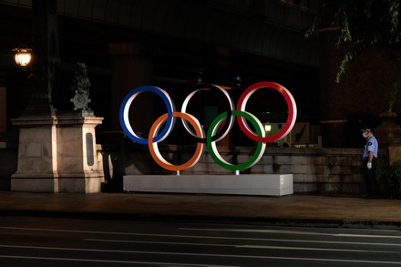 Security Guard Stands Next Olympic Rings Editorial Stock Photo - Stock ...